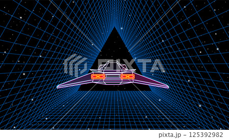 Arcade space ship flying through the triangular...のイラスト素材 [125392982 ...
