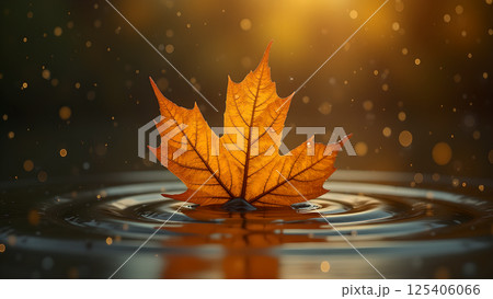 Maple Leaf Floating Gracefully on Calm Waterのイラスト素材 [125406066] - PIXTA