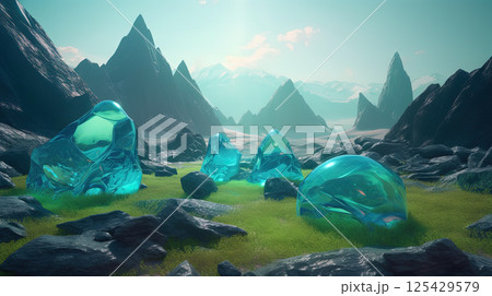 Science fiction landscape with glass mountains....のイラスト素材 [125429579 ...