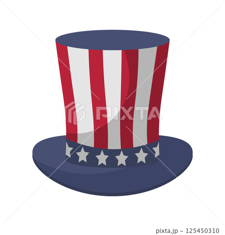 Hat with USA flag in flat design. Uncle Sam cap...のイラスト素材 [125450310 ...