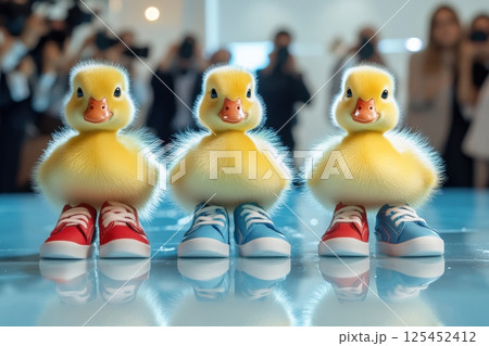 Charming yellow ducklings in colorful sneakers...のイラスト素材 [125452412 ...