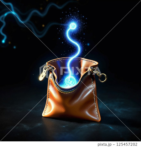 Magical brown leather bag with glowing blue...のイラスト素材 [125457202] - PIXTA