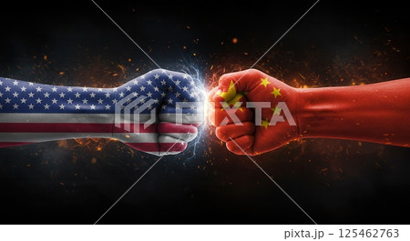 Fists collide, one adorned with the American...のイラスト素材 [125462763] - PIXTA