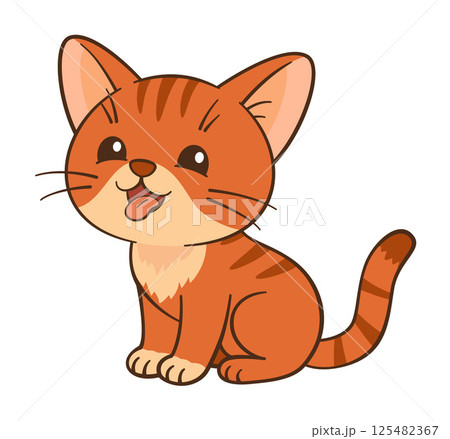 Red cat sits with tongue out. Cute ginger tabby...のイラスト素材 [125482367 ...