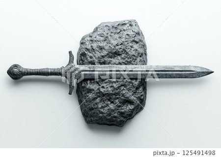 Majestic sword embedded in stone, surrounded by...のイラスト素材 [125491498 ...