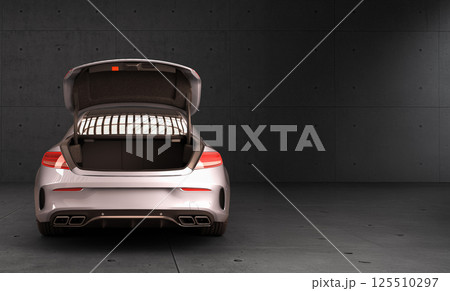 Sports Car with Open Trunk 3d render contrast...のイラスト素材 [125510297] - PIXTA