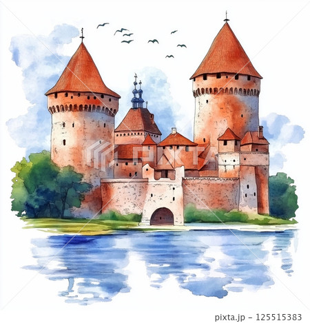 Trakai Island Castle. Trakai Island Castle hand...のイラスト素材 [125515383 ...