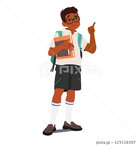 Smart boy cartoon nerd kid character wearing...のイラスト素材 [125516397] - PIXTA