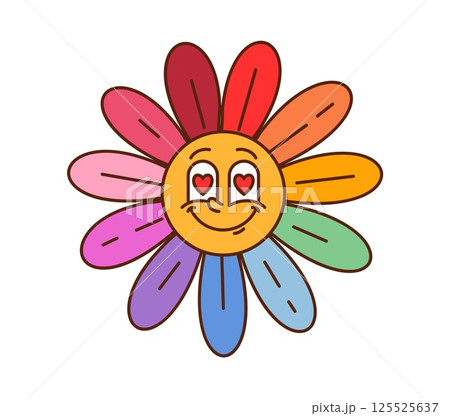 Cartoon groovy daisy flower Valentine...のイラスト素材 [125525637] - PIXTA