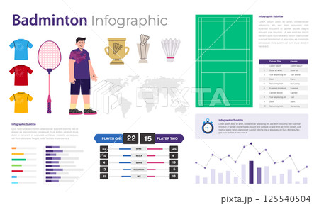 Badminton infographic game sport elements...のイラスト素材 [125540504] - PIXTA