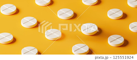 White round pills arranged on vibrant yellow...のイラスト素材 [125551924] - PIXTA