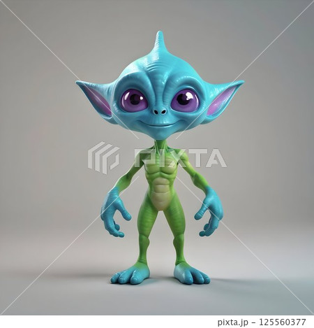 Full body render of a friendly cartoon alien...のイラスト素材 [125560377] - PIXTA