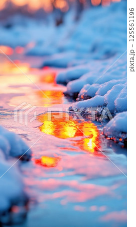 Glowing embers breaking through ice on a frozen...のイラスト素材 [125561196 ...