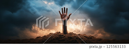 Gory, blood covered zombie hand rising from...のイラスト素材 [125563133] - PIXTA