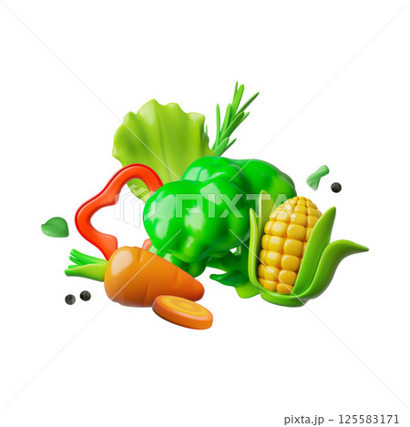 Ripe vegetables greenery and spices 3D vector...のイラスト素材 [125583171] - PIXTA