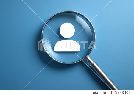 Magnifying glass with user avatar icon on blue...のイラスト素材 [125588301 ...