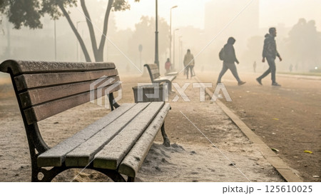 air pollution PM2.5 concept, Foggy park scene...のイラスト素材 [125610025] - PIXTA