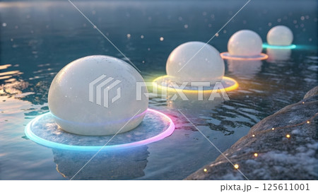 Floating orbs illuminated in a tranquil water...のイラスト素材 [125611001] - PIXTA