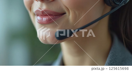 Close-up of a call center agent's lips with a...のイラスト素材 [125615698] - PIXTA