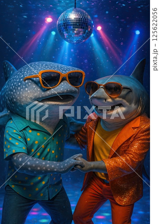 Whale Shark and great whale shark dancing in...のイラスト素材 [125622056] - PIXTA
