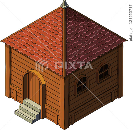 isometric wooden houseのイラスト素材 [125653757] - PIXTA