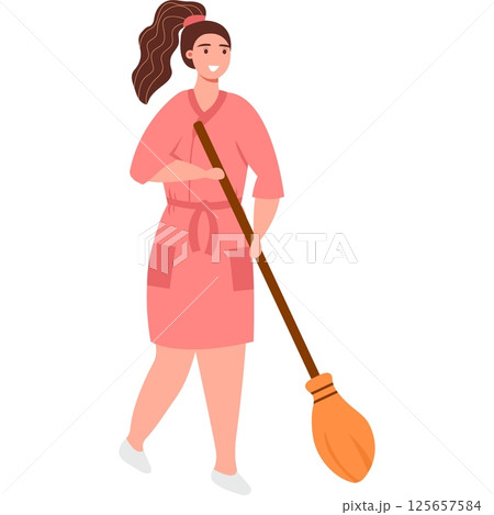 woman housewife sweeping floor vector icon...のイラスト素材 [125657584] - PIXTA