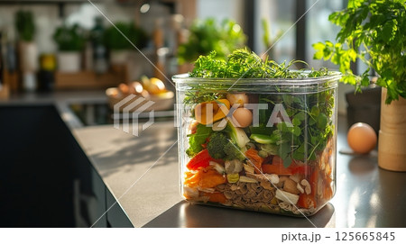 Transparent compost bin filled with fresh...のイラスト素材 [125665845] - PIXTA