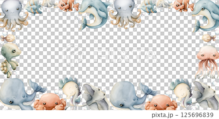 Sea animal Frame. Cute ocean creatures....のイラスト素材 [125696839] - PIXTA