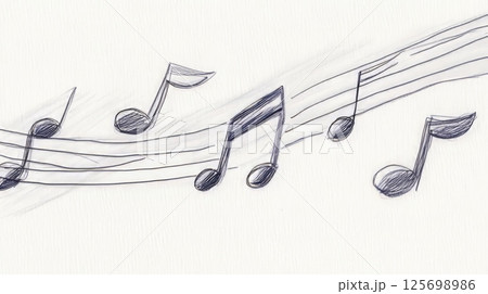 Musical notes flowing on a white background...のイラスト素材 [125698986] - PIXTA