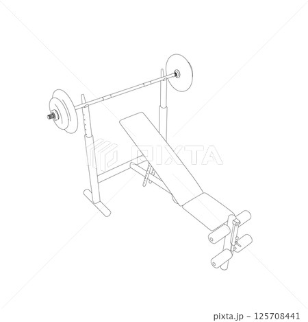 Outline of Gym bench and barbell on white stand...のイラスト素材 [125708441 ...