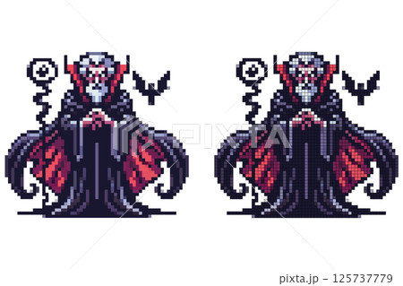 A dark, pixelated figure stands with a staff,...のイラスト素材 [125737779] - PIXTA