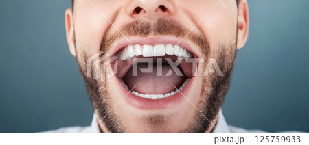 Man smiling widely with open mouth for expressionのイラスト素材 [125759933 ...