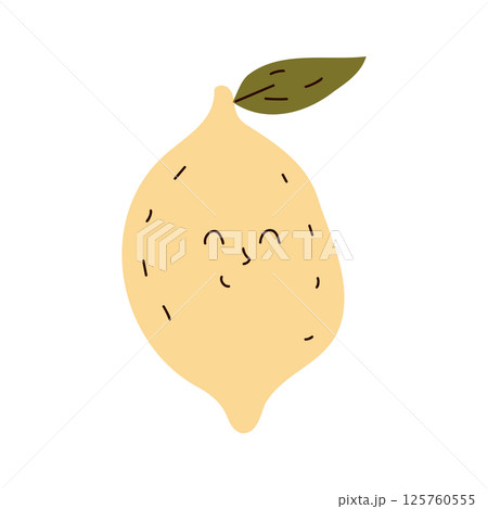 Cute smiling lemon illustration in flat cartoon...のイラスト素材 [125760555 ...