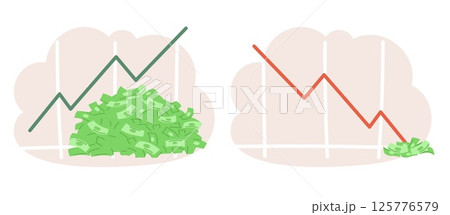 Profit rise and fall graph. Infographic with up...のイラスト素材 [125776579 ...
