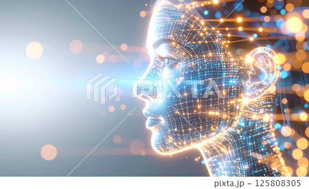 futuristic profile view of face composed of...のイラスト素材 [125808305] - PIXTA