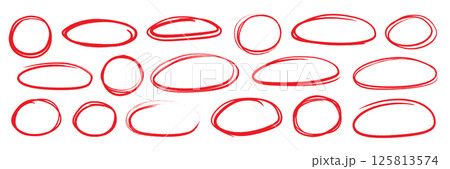 Hand drawn red pen highlight round oval frame...のイラスト素材 [125813574] - PIXTA