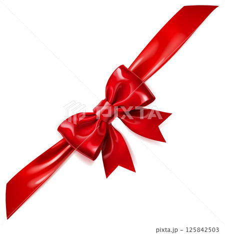 Beautiful red bow with diagonal ribbon.のイラスト素材 [125842503] - PIXTA