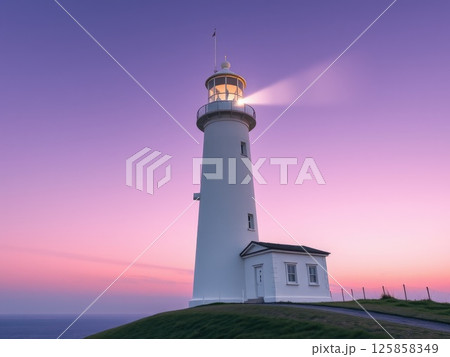 Lighthouse Beam at Tranquil Dusk or Dawnのイラスト素材 [125858349] - PIXTA