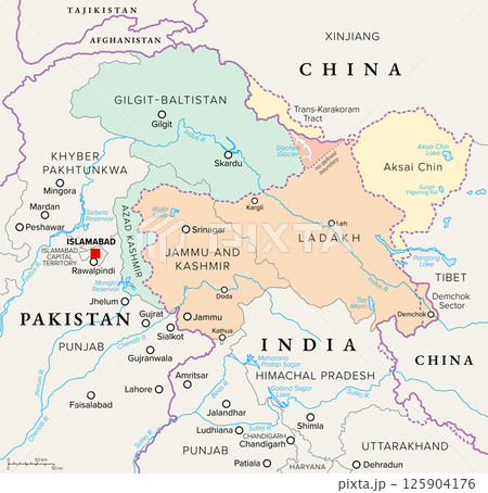 Kashmir, region in South Asia, political map....のイラスト素材 [125904176] - PIXTA
