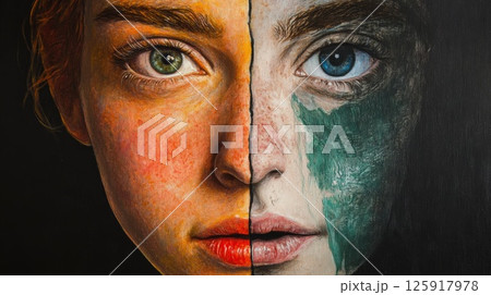 Individual with half-hidden face revealing...のイラスト素材 [125917978] - PIXTA