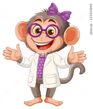 Cartoon Monkey Scientist with Glasses and Bowのイラスト素材 [125924840] - PIXTA