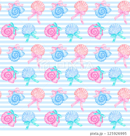 Coquette Seashell Girly Summer Seamless...のイラスト素材 [125926995] - PIXTA