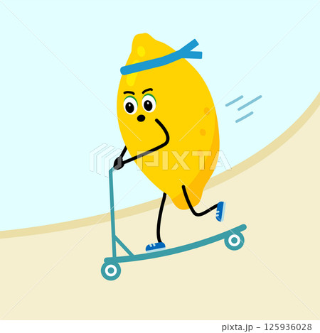 Cute Lemon. Rides an Lemono scooter. The...のイラスト素材 [125936028] - PIXTA