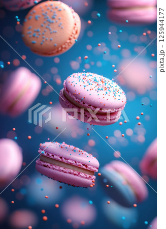 Stack brightly macarons rising, floating air....のイラスト素材 [125944177] - PIXTA