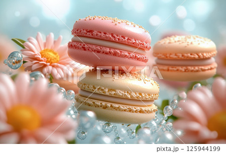 Stack brightly macarons rising, floating air....のイラスト素材 [125944199] - PIXTA