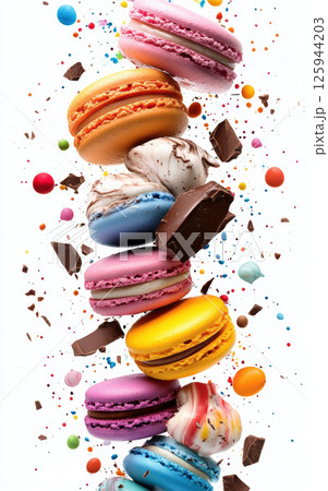 Stack brightly macarons rising, floating air....のイラスト素材 [125944203] - PIXTA