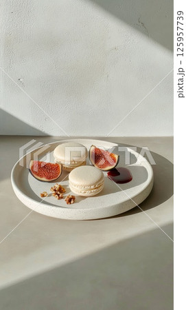 Delightful French Macaroons on a Minimalist...のイラスト素材 [125957739] - PIXTA