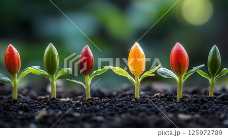 Colorful seedling buds growing in row showing...のイラスト素材 [125972789] - PIXTA