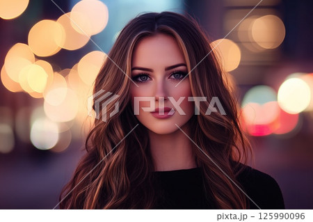 Beautiful model posing with city lights in...のイラスト素材 [125990096] - PIXTA