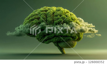 The human brain is covered with green moss or...のイラスト素材 [126008352] - PIXTA